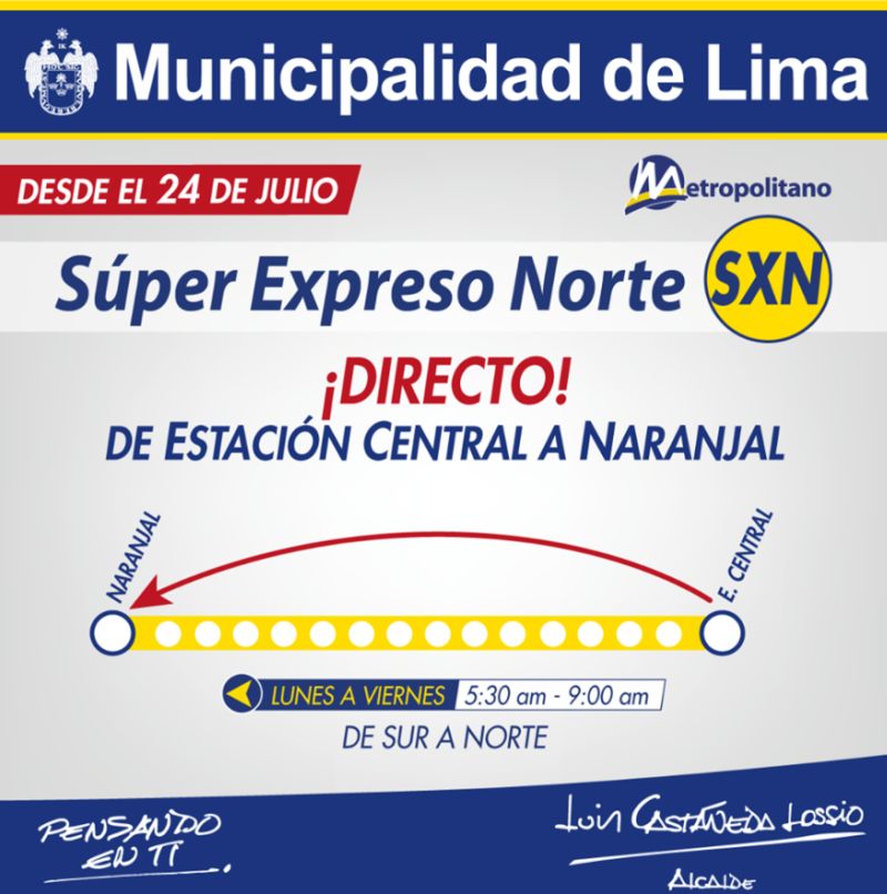 El Súper Expreso Norte del Metropolitano ampliará su servicio desde el ...