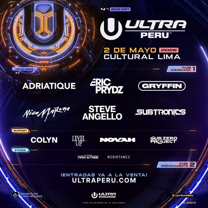 ULTRA Perú 2026: line up Fase 1 con Eric Prydz, Steve Angello y más en ...